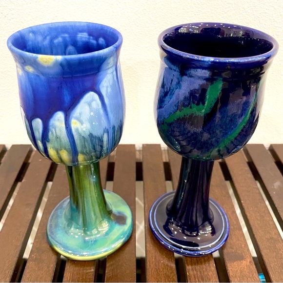 Dining | Pair Goblets Handmade Pottery Wine Glass Cups | Poshmark